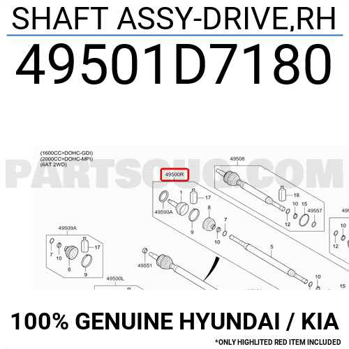 SHAFT ASSY-DRIVE,RH 49501D7180 | Hyundai / KIA Parts | PartSouq