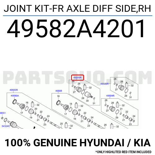 JOINT KIT-FR AXLE DIFF SIDE,RH 49582A4201 | Hyundai / KIA Parts | PartSouq