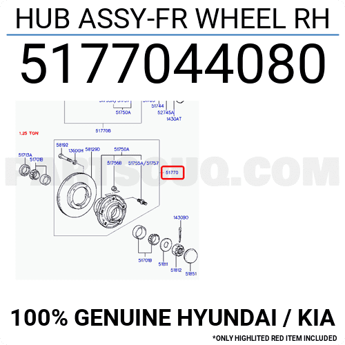 HUB ASSY-FR WHEEL RH 5177044080 | Hyundai / KIA Parts | PartSouq