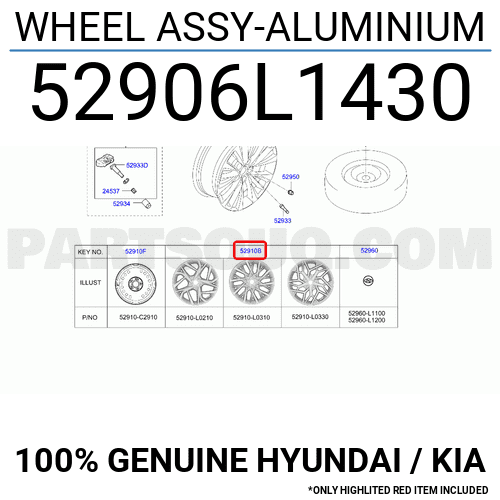 WHEEL ASSY-ALUMINIUM 52906L1430 | Hyundai / KIA Parts | PartSouq