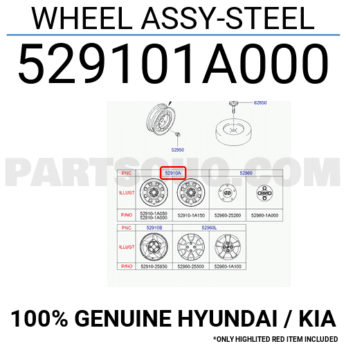 WHEEL ASSY-STEEL 529101A000 | Hyundai / KIA Parts | PartSouq