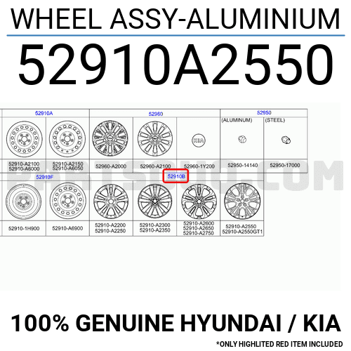 WHEEL ASSY-ALUMINIUM 52910A2550 | Hyundai / KIA Parts | PartSouq