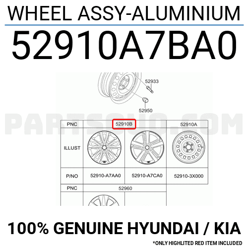 WHEEL ASSY-ALUMINIUM 52910A7BA0 | Hyundai / KIA Parts | PartSouq