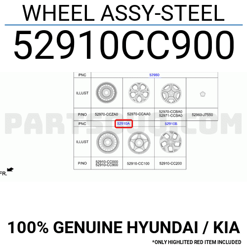 WHEEL ASSY-STEEL 52910CC900 | Hyundai / KIA Parts | PartSouq