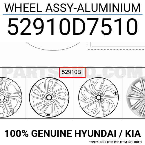 WHEEL ASSY-ALUMINIUM 52910D7510 | Hyundai / KIA Parts | PartSouq