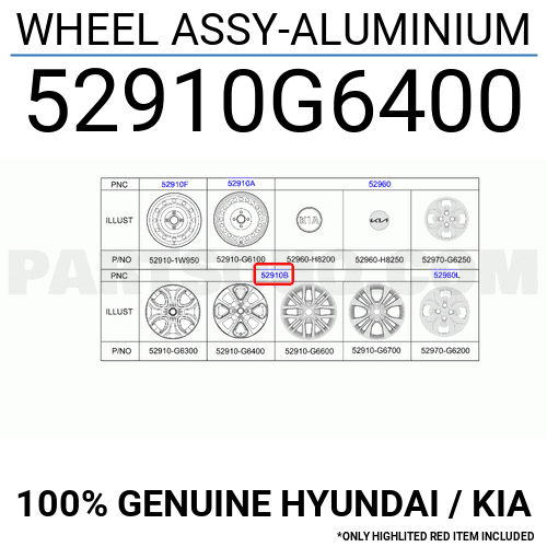 WHEEL ASSY-ALUMINIUM 52910G6400 | Hyundai / KIA Parts | PartSouq