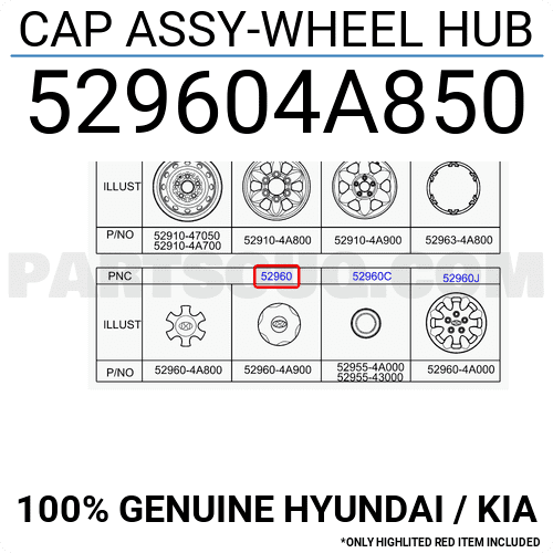 CAP ASSY-WHEEL HUB 529604A850 | Hyundai / KIA Parts | PartSouq