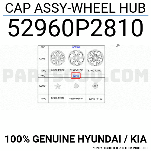 CAP ASSY-WHEEL HUB 52960P2810 | Hyundai / KIA Parts | PartSouq