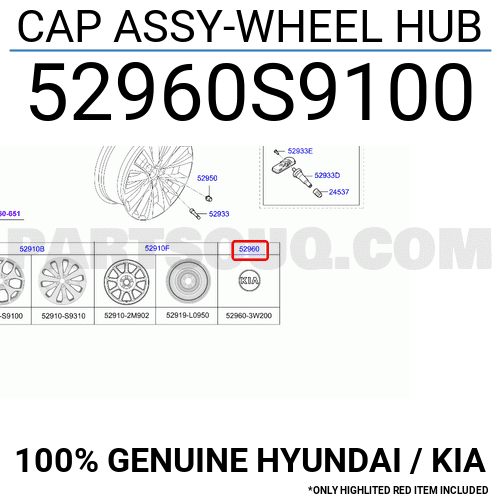 CAP ASSY-WHEEL HUB 52960S9100 | Hyundai / KIA Parts | PartSouq
