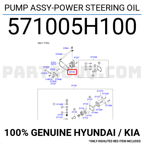 PUMP ASSY-POWER STEERING OIL 571005H100 | Hyundai / KIA Parts | PartSouq