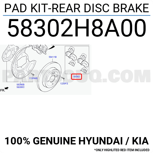 PAD KIT-REAR DISC BRAKE 58302H8A00 | Hyundai / KIA Parts | PartSouq