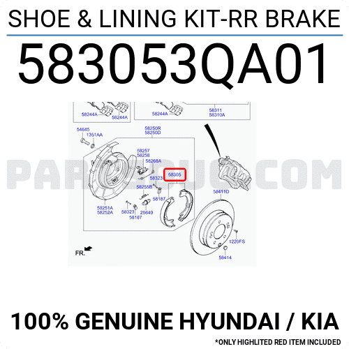 SHOE & LINING KIT-RR BRAKE 583053QA01 | Hyundai / KIA Parts | PartSouq