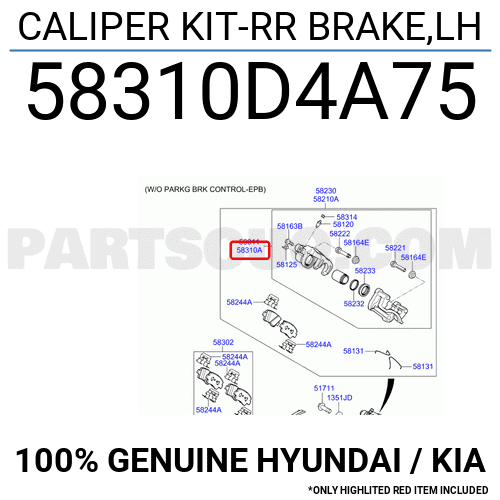 CALIPER KIT-RR BRAKE,LH 58310D4A75 | Hyundai / KIA Parts | PartSouq