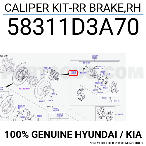 CALIPER KIT-RR BRAKE,RH 58311D3A70 | Hyundai / KIA Parts | PartSouq