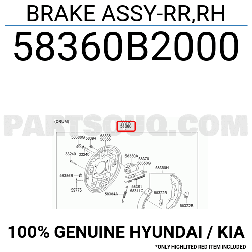 BRAKE ASSY-RR,RH 58360B2000 | Hyundai / KIA Parts | PartSouq