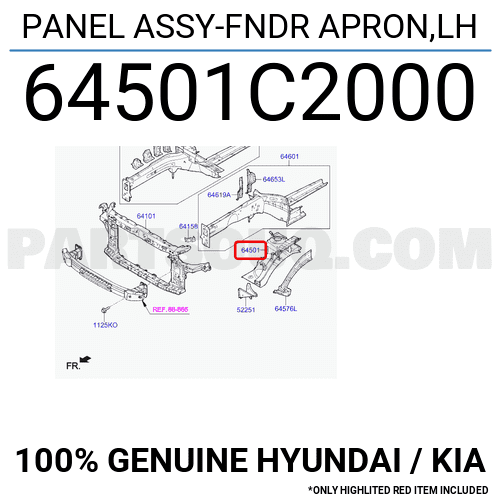 PANEL ASSY-FNDR APRON,LH 64501C2000 | Hyundai / KIA Parts | PartSouq