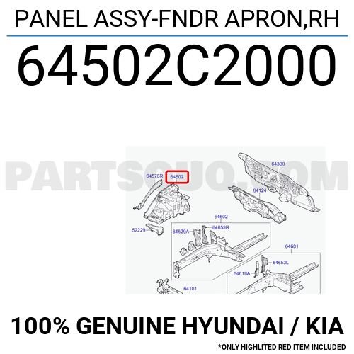 PANEL ASSY-FNDR APRON,RH 64502C2000 | Hyundai / KIA Parts | PartSouq