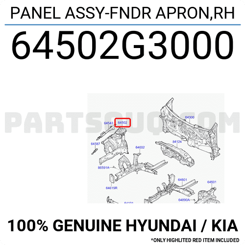 PANEL ASSY-FNDR APRON,RH 64502G3000 | Hyundai / KIA Parts | PartSouq
