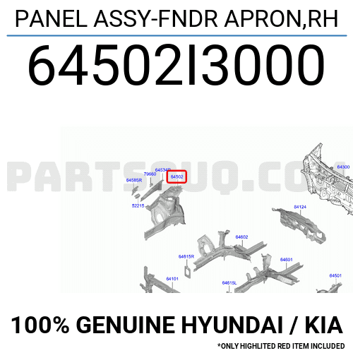 PANEL ASSY-FNDR APRON,RH 64502I3000 | Hyundai / KIA Parts | PartSouq