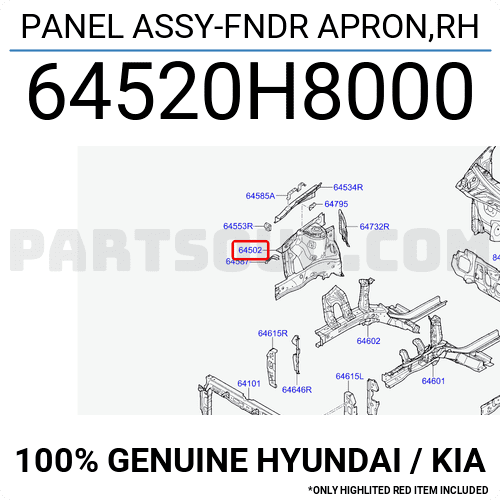 PANEL ASSY-FNDR APRON,RH 64520H8000 | Hyundai / KIA Parts | PartSouq