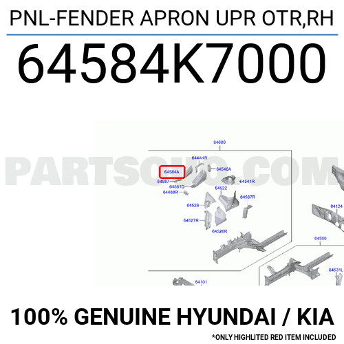 PNL-FENDER APRON UPR OTR,RH 64584K7000 | Hyundai / KIA Parts | PartSouq