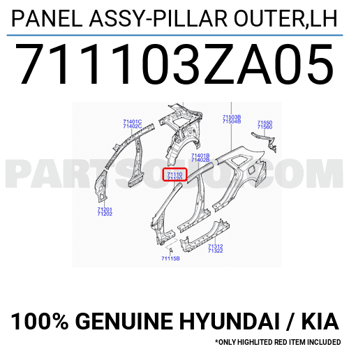 PANEL ASSY-PILLAR OUTER,LH 711103ZA05 | Hyundai / KIA Parts | PartSouq