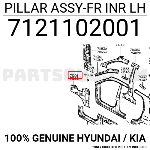 PILLAR ASSY-FR INR LH 7121102001 | Hyundai / KIA Parts | PartSouq