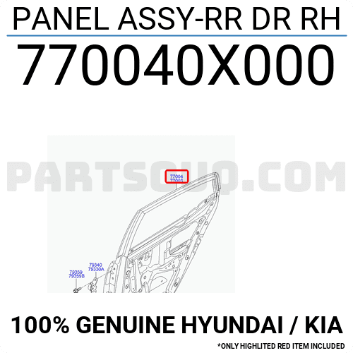 PANEL ASSY-RR DR RH 770040X000 | Hyundai / KIA Parts | PartSouq