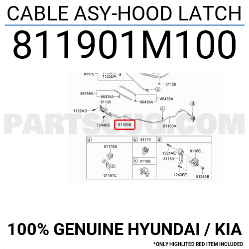 CABLE ASY-HOOD LATCH 811901M100 | Hyundai / KIA Parts | PartSouq