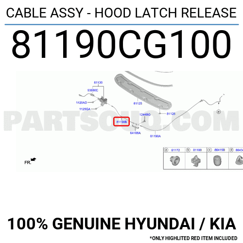 CABLE ASSY - HOOD LATCH RELEASE 81190CG100 | Hyundai / KIA Parts | PartSouq