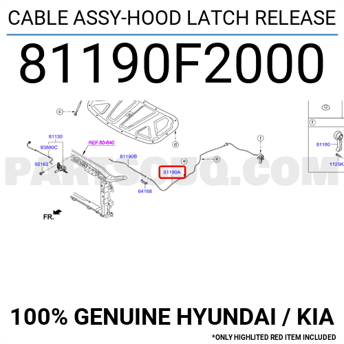 CABLE ASSY-HOOD LATCH RELEASE 81190F2000 | Hyundai / KIA Parts | PartSouq