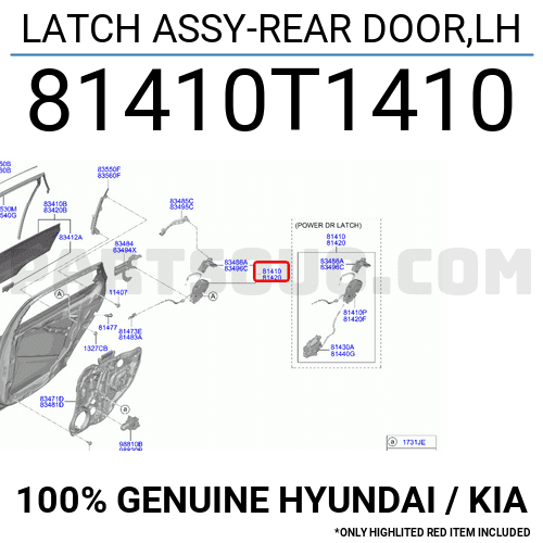 LATCH ASSY-REAR DOOR,LH 81410T1410 | Hyundai / KIA Parts | PartSouq