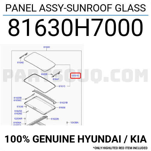 PANEL ASSY-SUNROOF GLASS 81630H7000 | Hyundai / KIA Parts | PartSouq