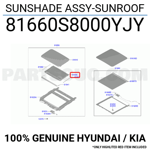 SUNSHADE ASSY-SUNROOF 81660S8000YJY | Hyundai / KIA Parts | PartSouq