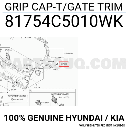 GRIP CAP-T/GATE TRIM 81754C5010WK | Hyundai / KIA Parts | PartSouq