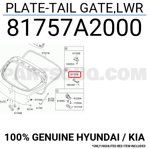 PLATE-TAIL GATE,LWR 81757A2000 | Hyundai / KIA Parts | PartSouq