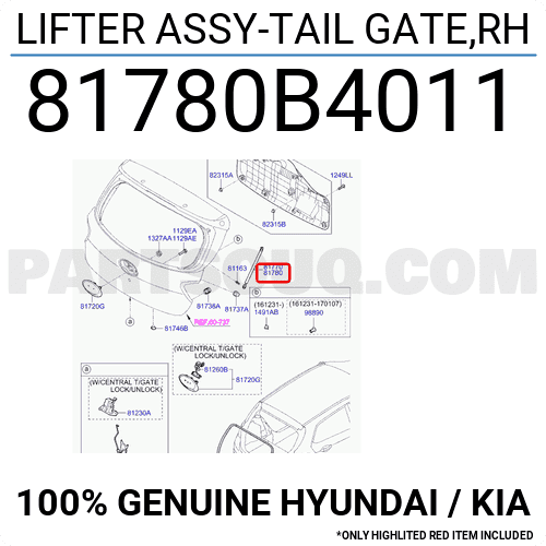 LIFTER ASSY-TAIL GATE,RH 81780B4011 | Hyundai / KIA Parts | PartSouq