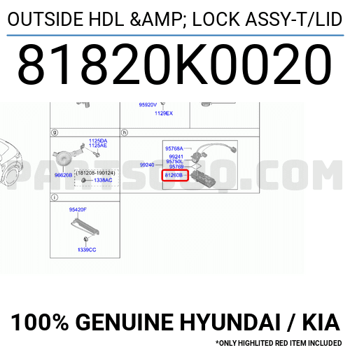 OUTSIDE HDL & LOCK ASSY-T/LID 81820K0020 | Hyundai / KIA Parts | PartSouq