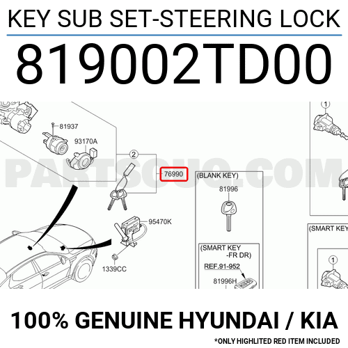KEY SUB SET-STEERING LOCK 819002TD00 | Hyundai / KIA Parts | PartSouq