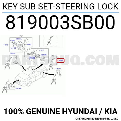 KEY SUB SET-STEERING LOCK 819003SB00 | Hyundai / KIA Parts | PartSouq