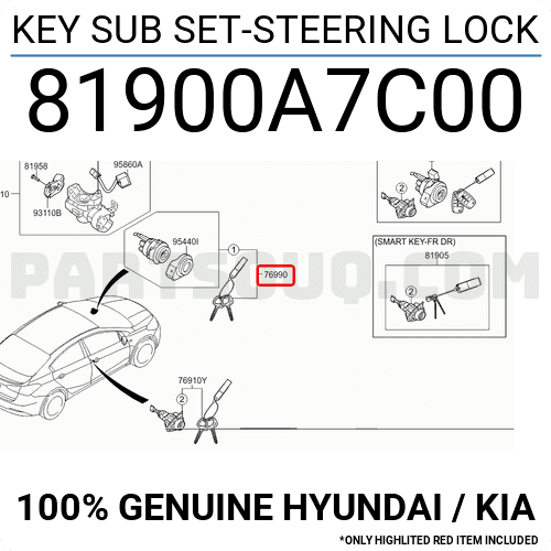 KEY SUB SET-STEERING LOCK 81900A7C00 | Hyundai / KIA Parts | PartSouq