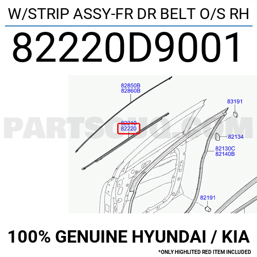 W/STRIP ASSY-FR DR BELT O/S RH 82220D9001 | Hyundai / KIA Parts | PartSouq
