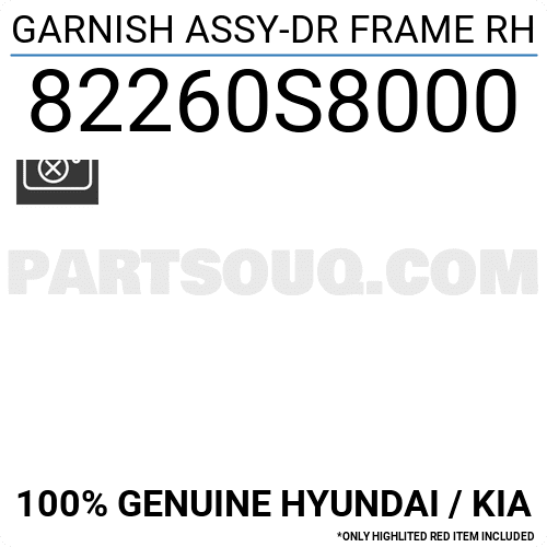 GARNISH ASSY-DR FRAME RH 82260S8000 | Hyundai / KIA Parts | PartSouq