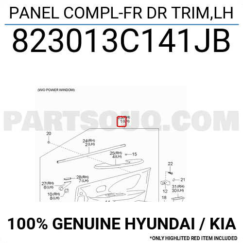 PANEL COMPL-FR DR TRIM,LH 823013C141JB | Hyundai / KIA Parts | PartSouq