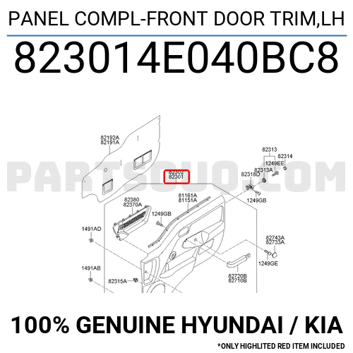 PANEL COMPL-FRONT DOOR TRIM,LH 823014E040BC8 | Hyundai / KIA Parts ...