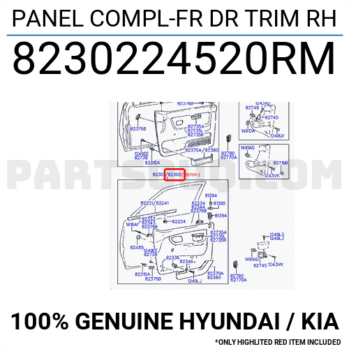 PANEL COMPL-FR DR TRIM RH 8230224520RM | Hyundai / KIA Parts | PartSouq
