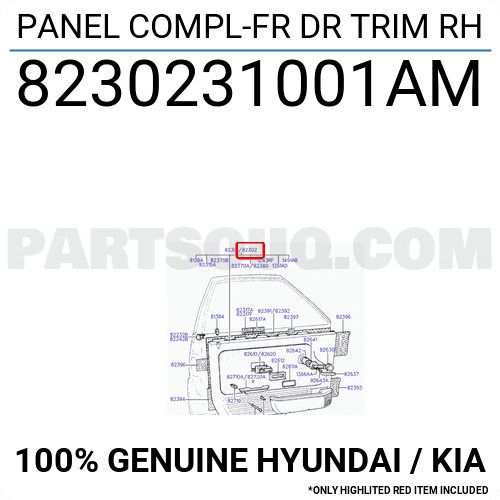 PANEL COMPL-FR DR TRIM RH 8230231001AM | Hyundai / KIA Parts | PartSouq