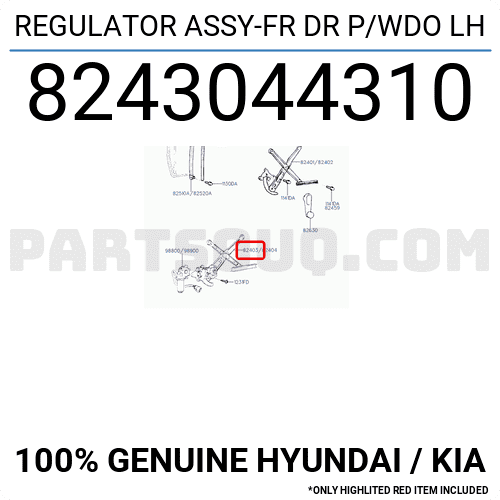 REGULATOR ASSY-FR DR P/WDO LH 8243044310 | Hyundai / KIA Parts | PartSouq