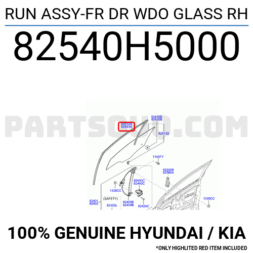 RUN ASSY-FR DR WDO GLASS RH 82540H5000 | Hyundai / KIA Parts | PartSouq