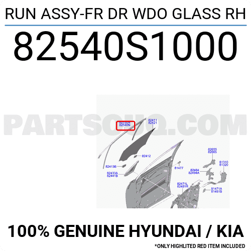 RUN ASSY-FR DR WDO GLASS RH 82540S1000 | Hyundai / KIA Parts | PartSouq